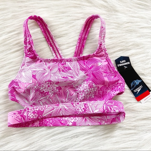 Speedo | Swim | New Speedo Pink Floral Cutout Bralette Bikini Top ...